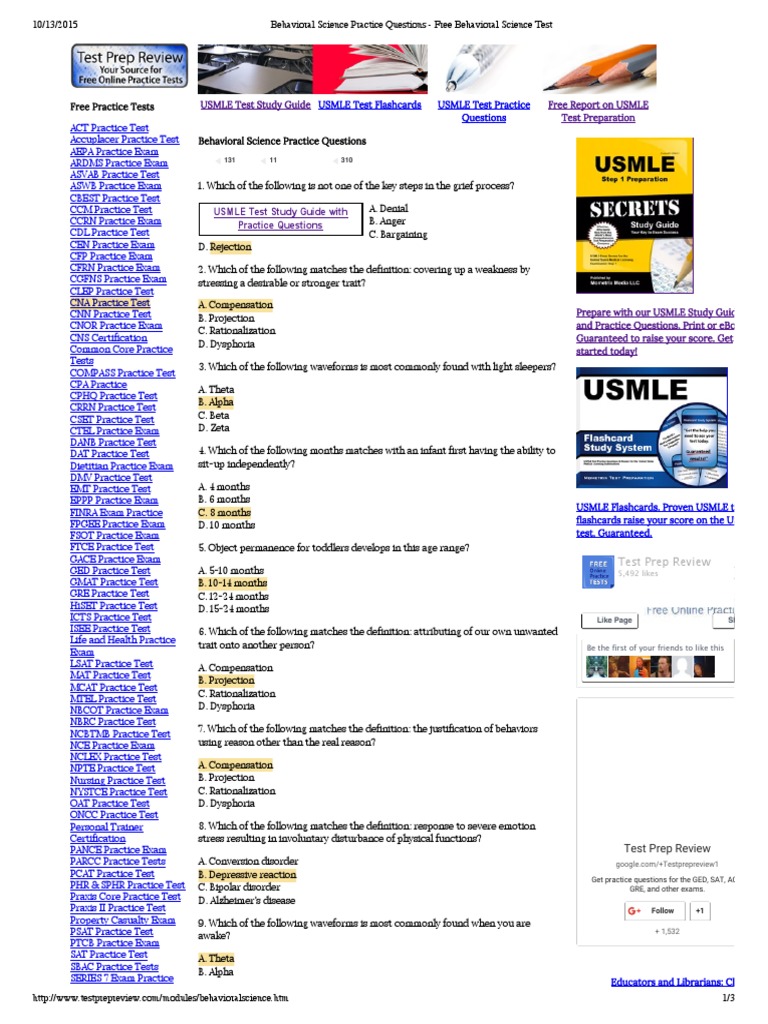 Behavioral Science Practice Questions - Free Behavioral Science Test ...