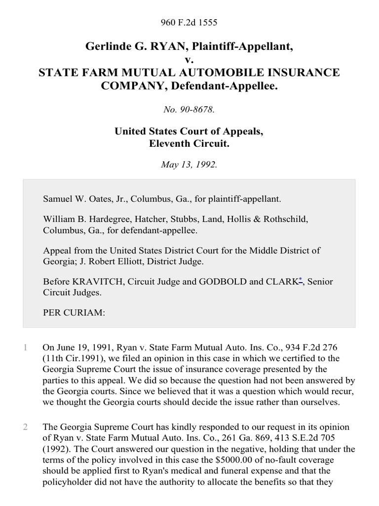 Gerlinde G. Ryan v. State Farm Mutual Automobile Insurance Company, 960 ...