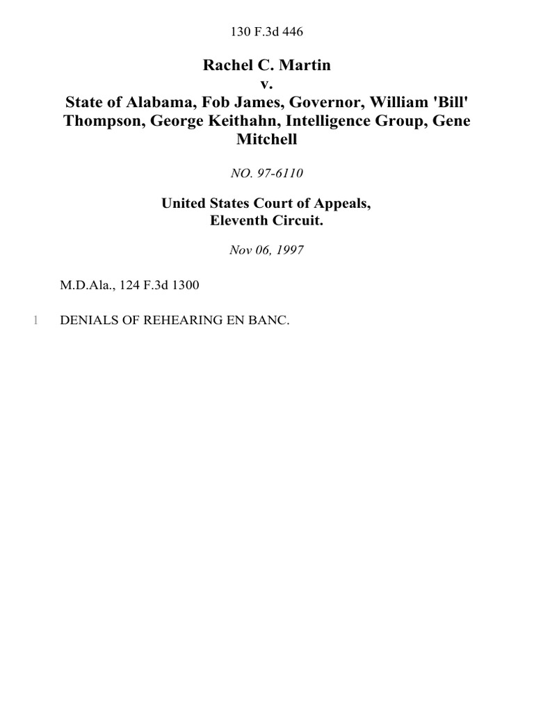 Rachel C. Martin v. State of Alabama, Fob James, Governor, William ...