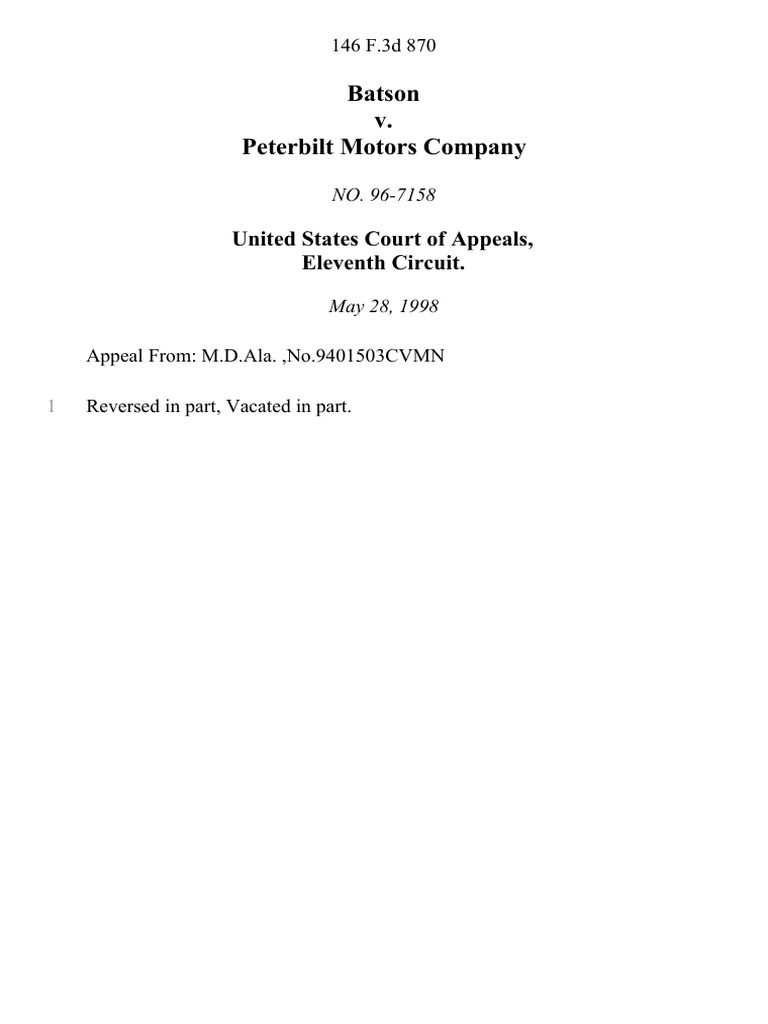 Batson v. Peterbilt Motors Company, 146 F.3d 870, 11th Cir. (1998 ...