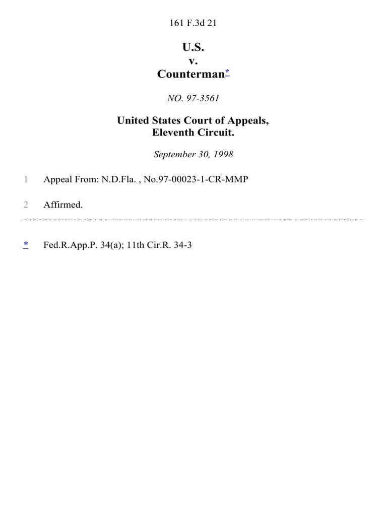 United States v. Counterman, 161 F.3d 21, 11th Cir. (1998) | PDF