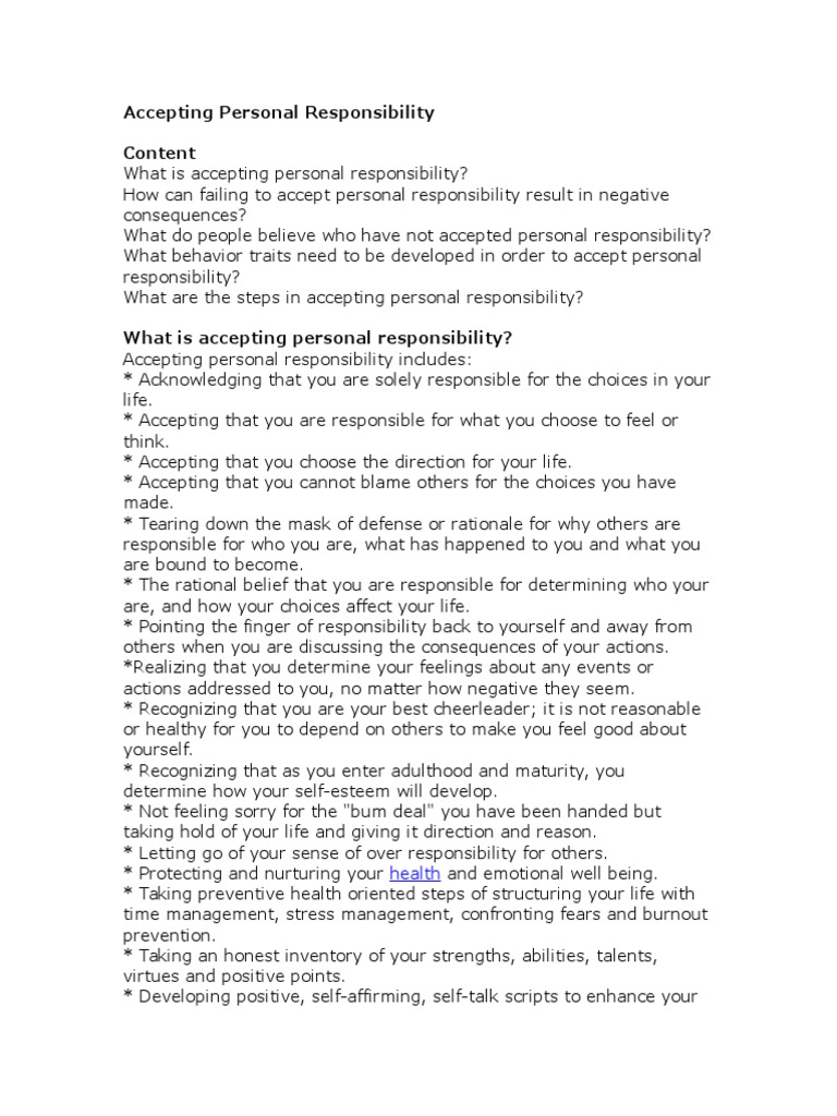 Accepting Personal Responsibility | PDF | Anger | Self Esteem