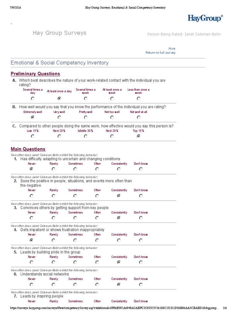 Hay Group Surveys_ Emotional & Social Competency Inventory | Behavior ...