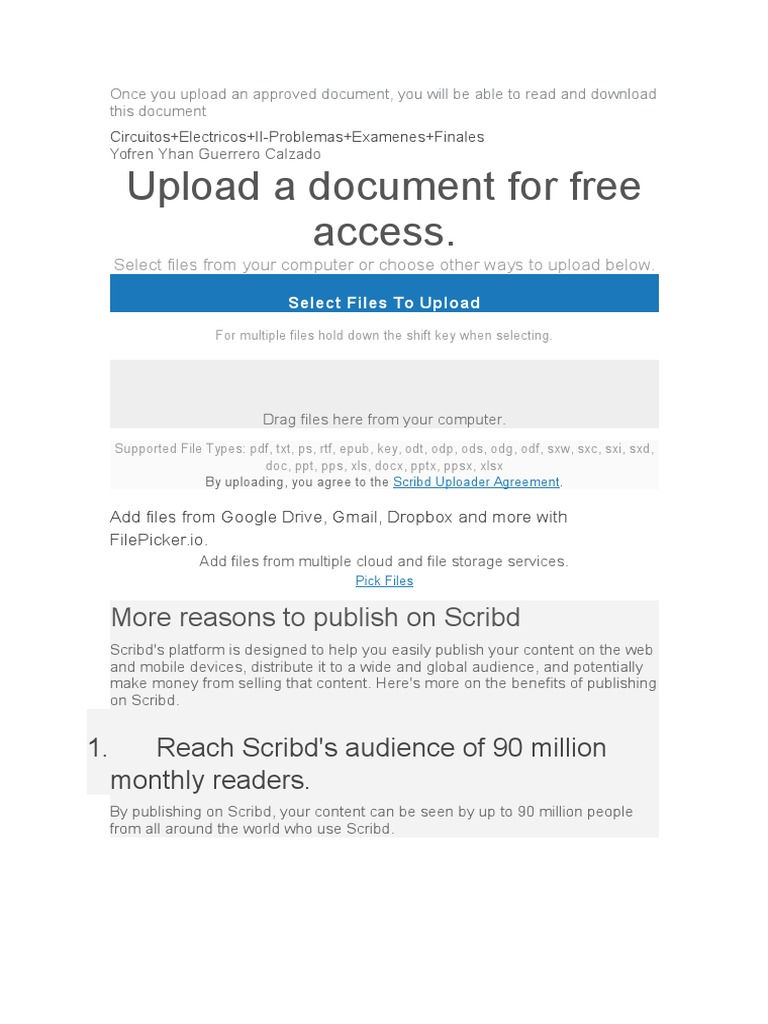 Upload A Document For Free Access.: More Reasons To Publish On Scribd | Download Free PDF ...