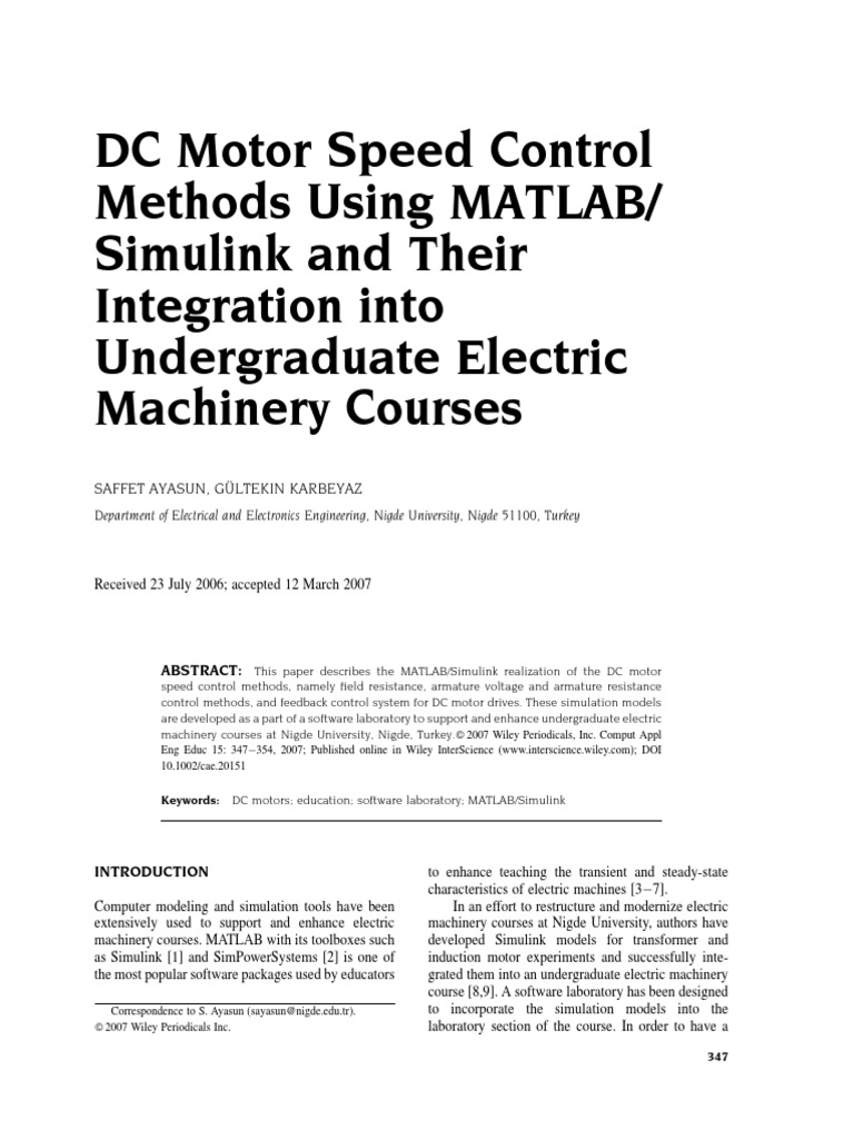 DC Motor Speed Control Methods Using MATLAB - Simulink and Their ...