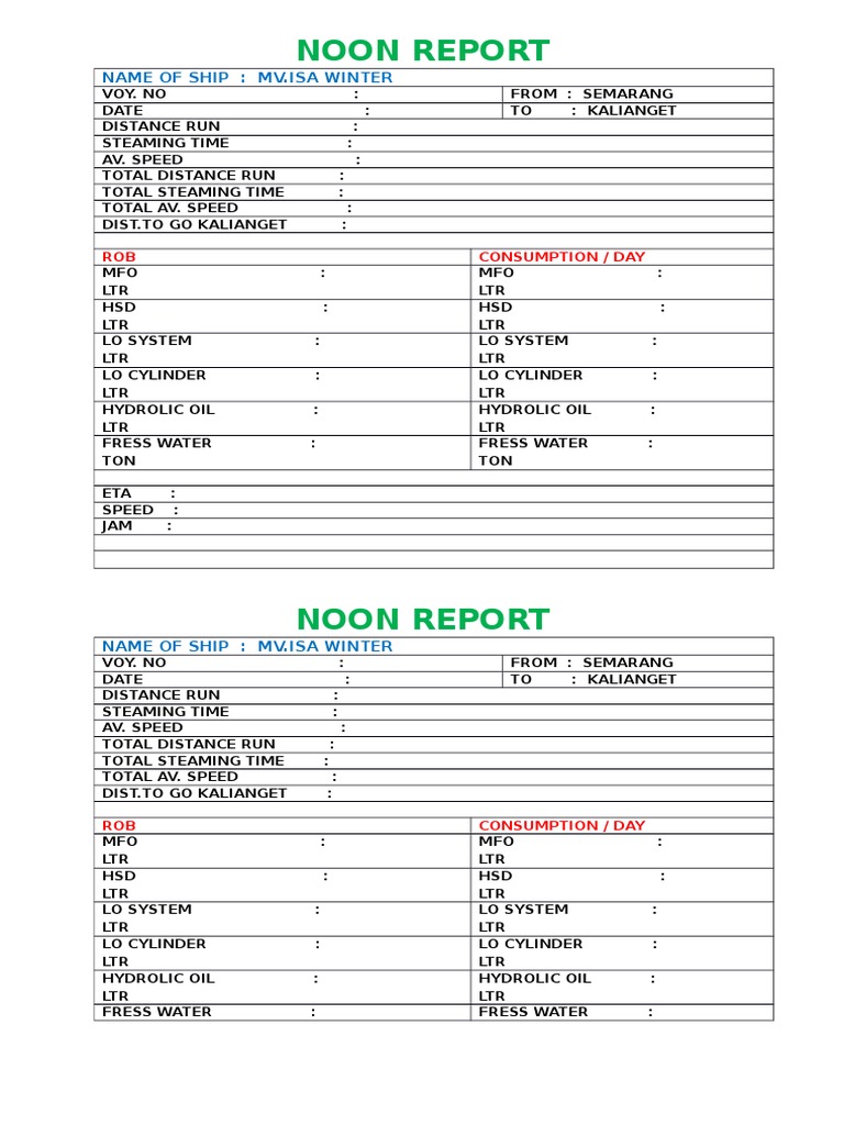 Noon Report | PDF