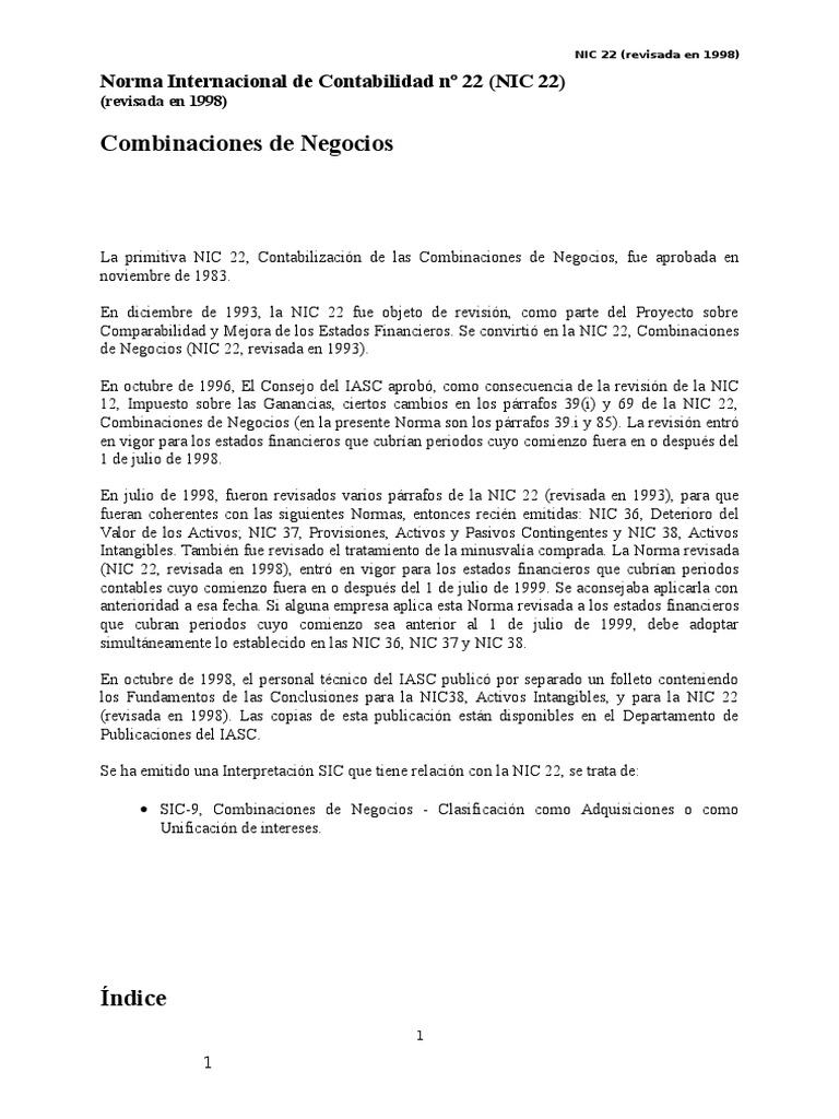 NIC 22: Combinaciones de Negocios | PDF | Beneficio (economía ...