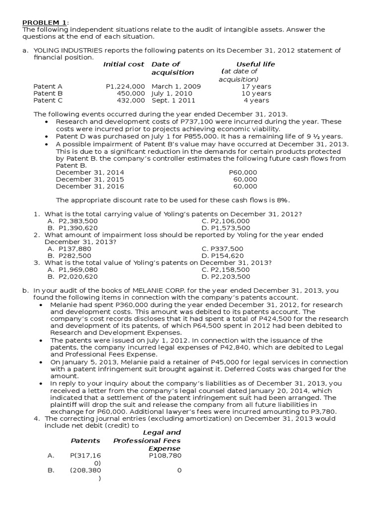 (Problems) - Audit of Prepayments and Intangible Assets | PDF | Expense ...