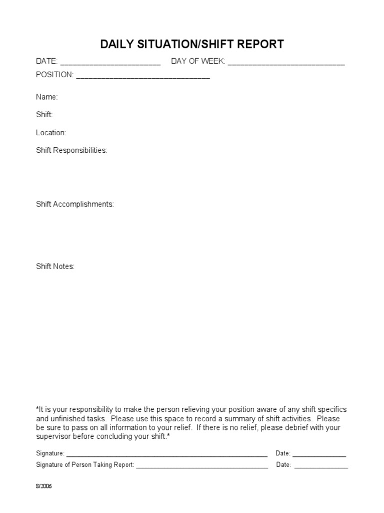 Daily Situation Shift Report Form | PDF
