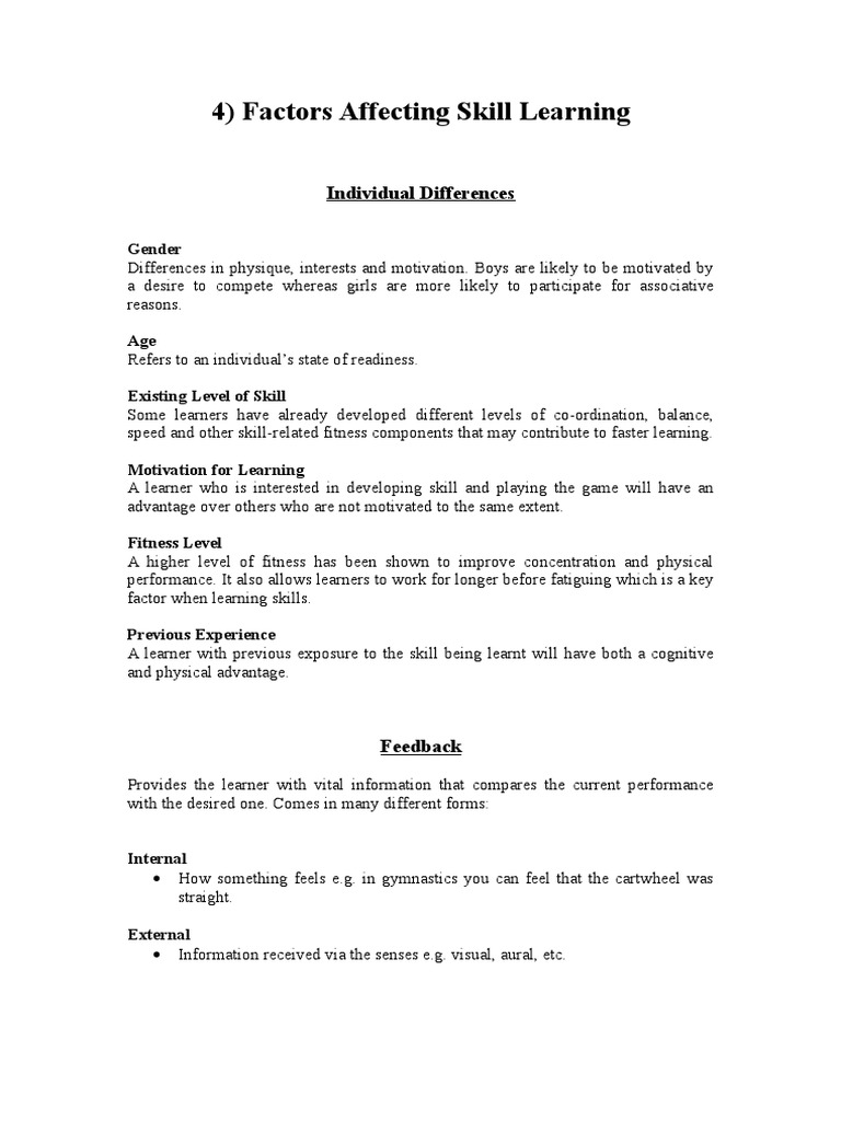 2.4 Factors Affecting Skill Learning | PDF