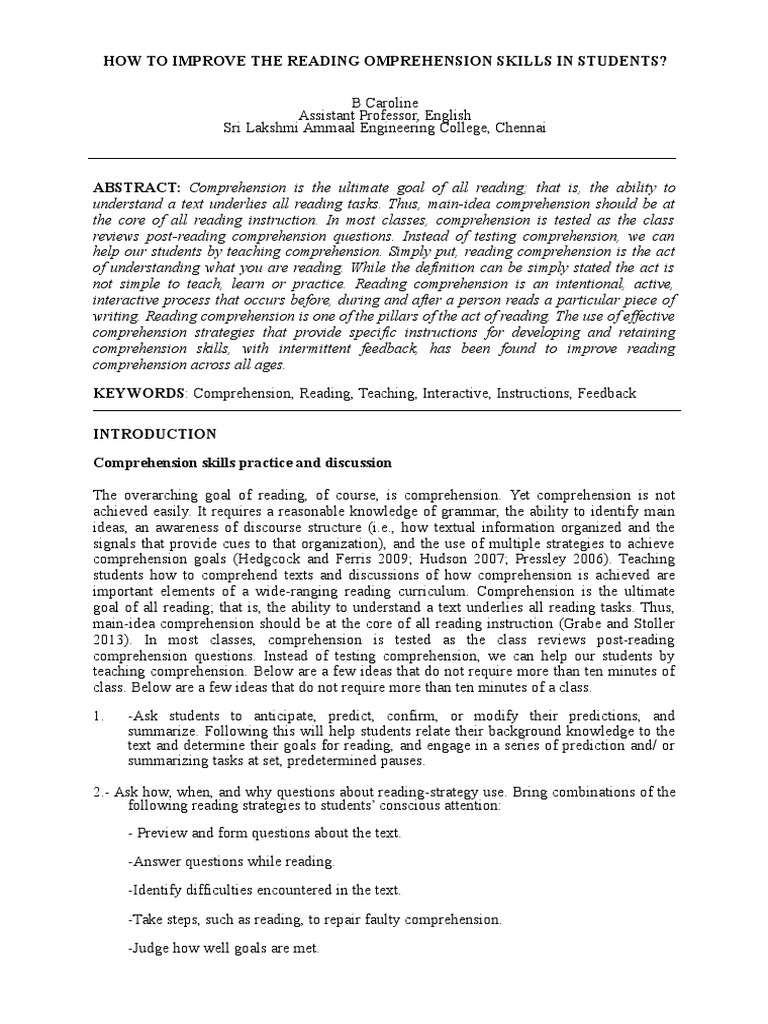 Enhancing Student Reading Skills | PDF | Reading Comprehension ...