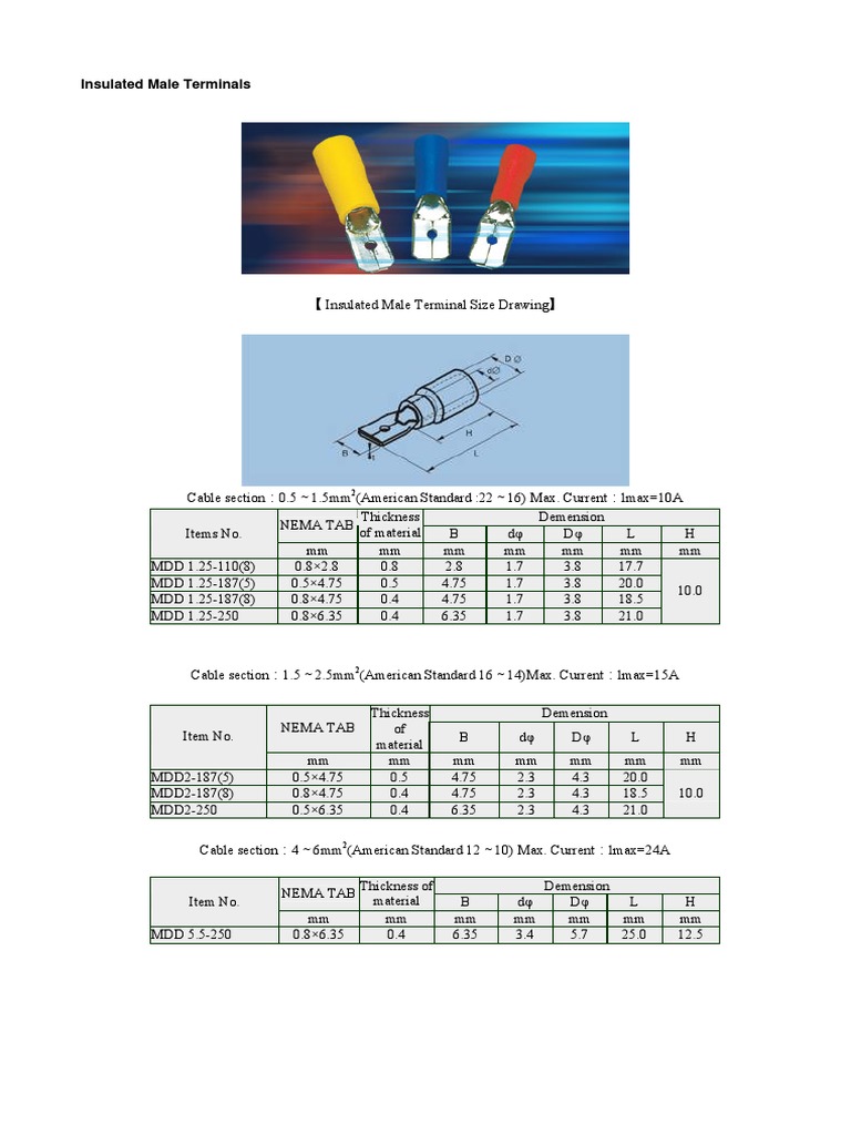 Terminal Size | PDF | Electrical Connector | Electricity
