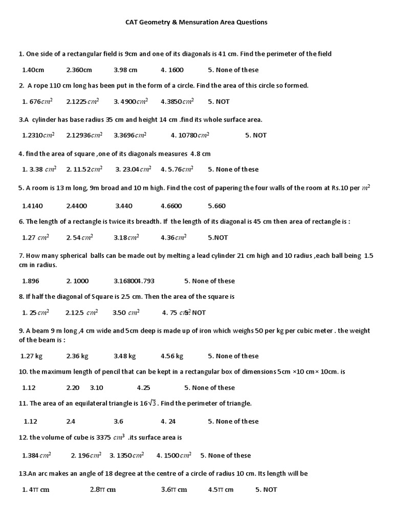 CAT Geometry Questions | PDF | Rectangle | Geometric Objects