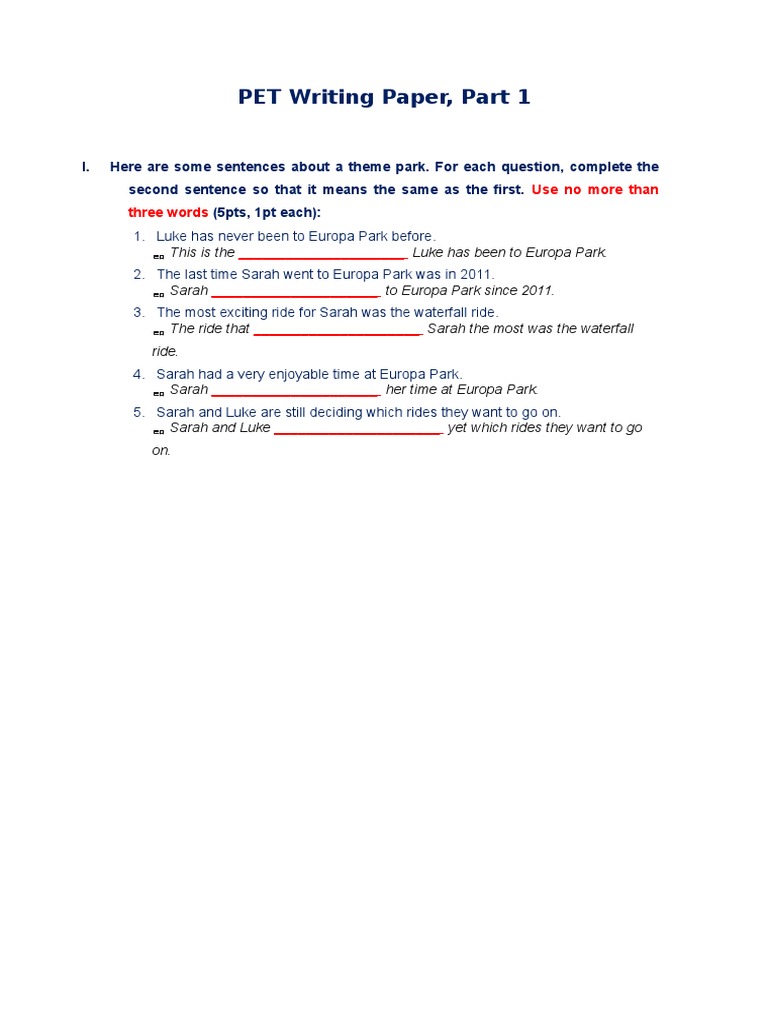 Pet Writing Part 1 Ex 2 | PDF