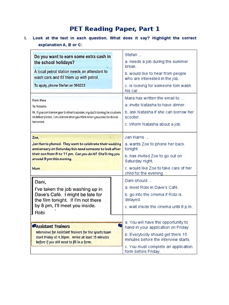Pet Reading Part 1 Ex 2 | PDF