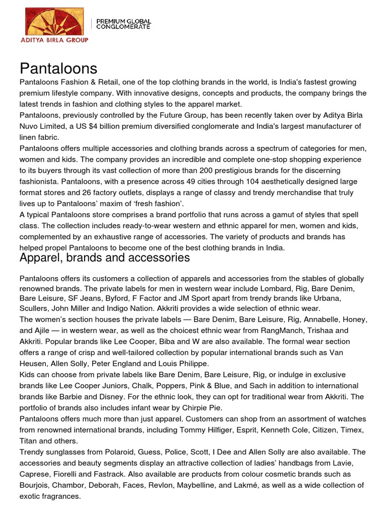 About Pantaloon | PDF | Brand | Retail