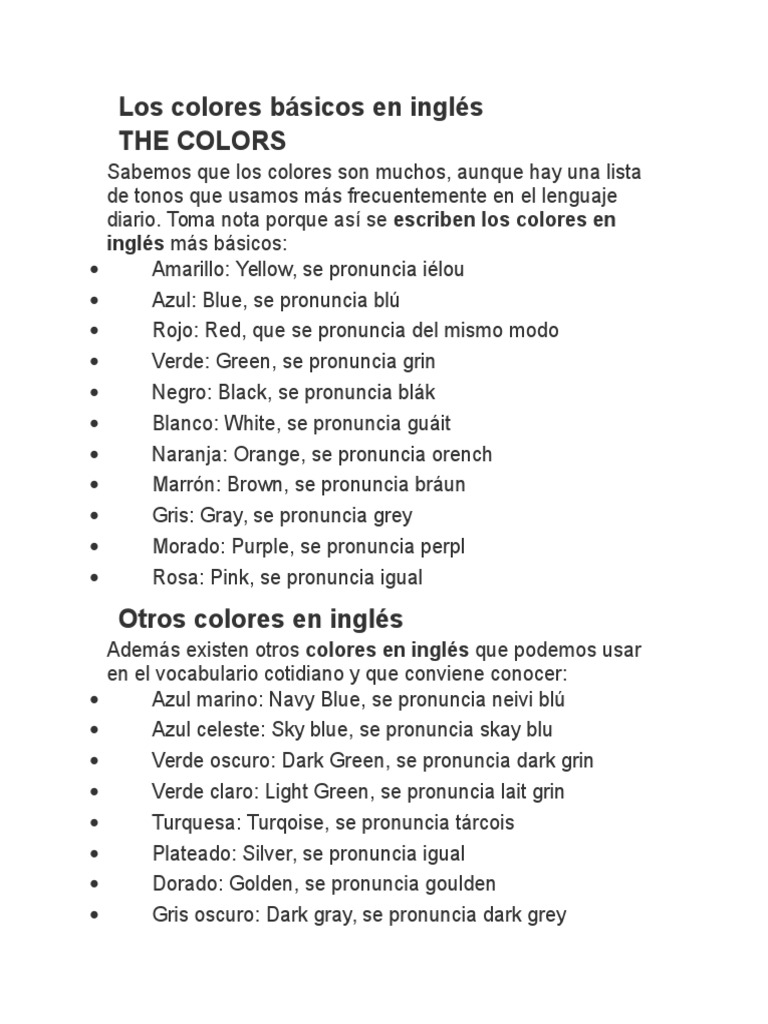 Colores Básicos en Inglés y Pronunciación | PDF | Verde | Color