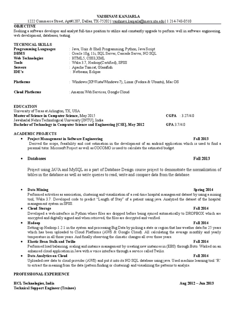 Sample Resume | PDF | Apache Hadoop | Databases
