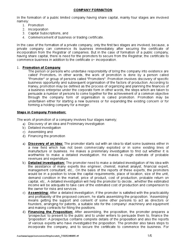 Four Stages of Public Company Formation: Promotion, Incorporation ...