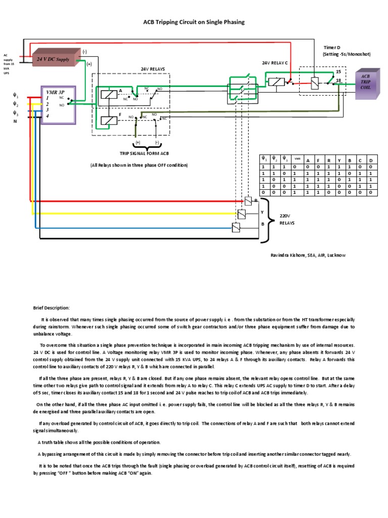 ACB Tripping Circuit On Single Phasing | PDF | Relay | Power Supply
