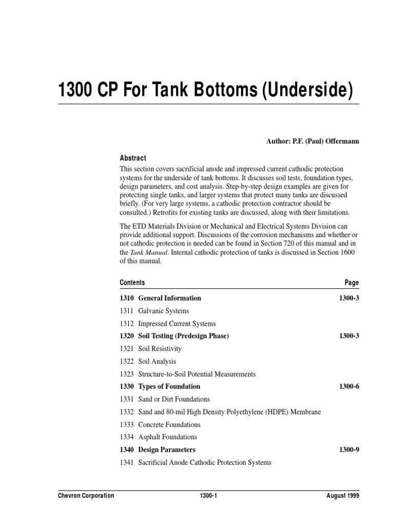 Cathodic Protection For Tank Bottoms (Underside) | PDF | Corrosion ...
