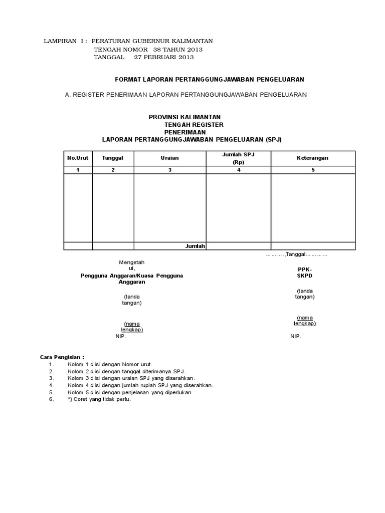 Format SPJ Kalimantan Tengah 2013 | PDF | Bisnis