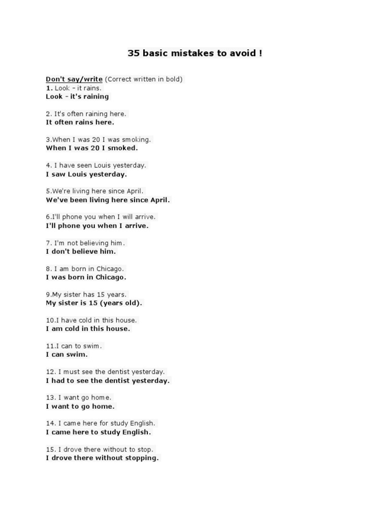 35 Basic Mistakes To Avoid | Download Free PDF | Grammar | Linguistic ...