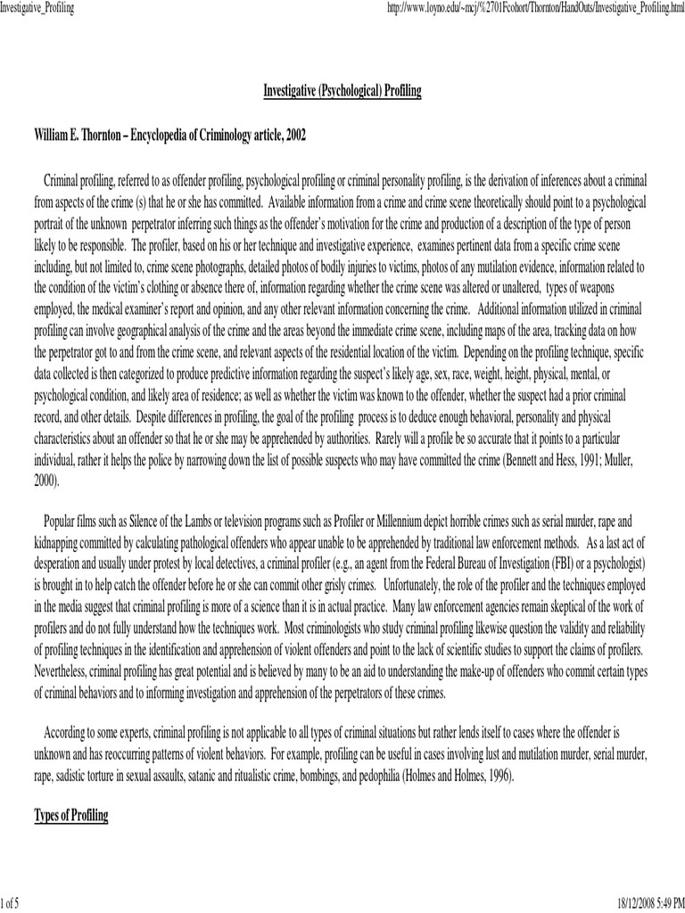 Investigative Profiling | Download Free PDF | Offender Profiling ...