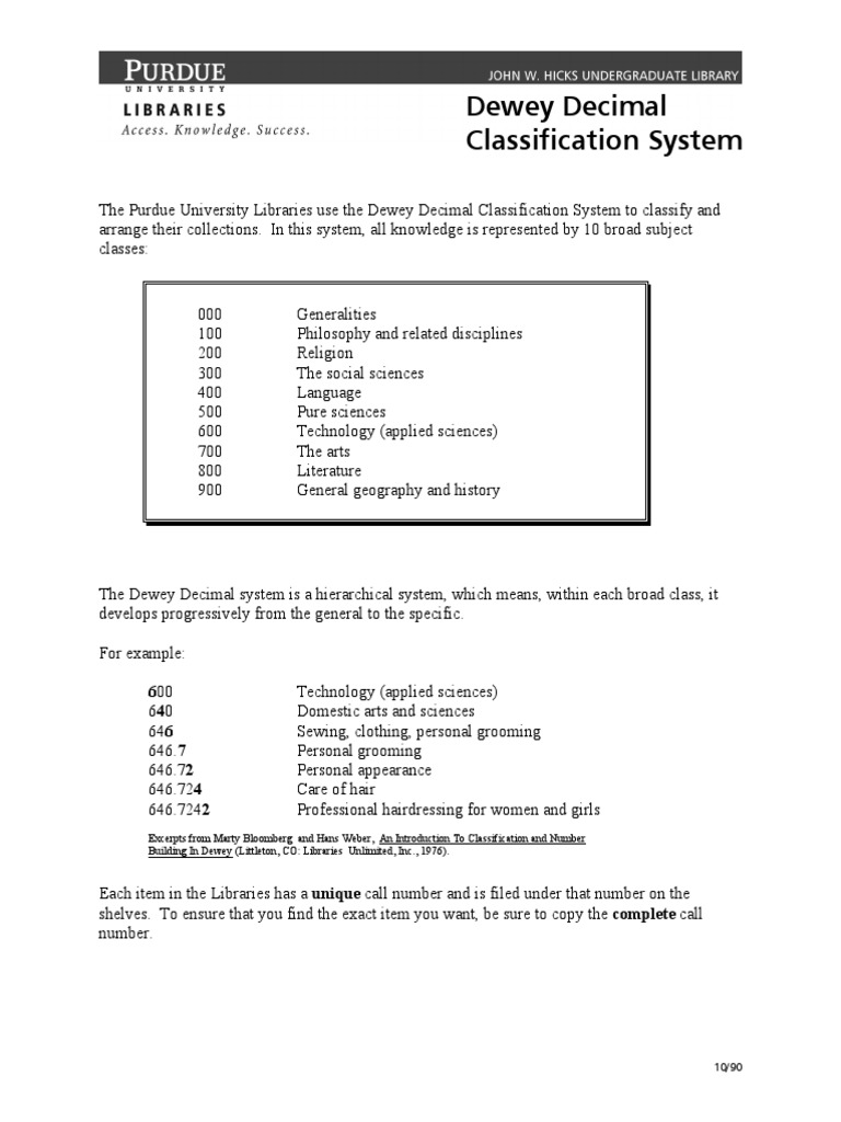 Dewey Decimal System: 600s Overview | PDF