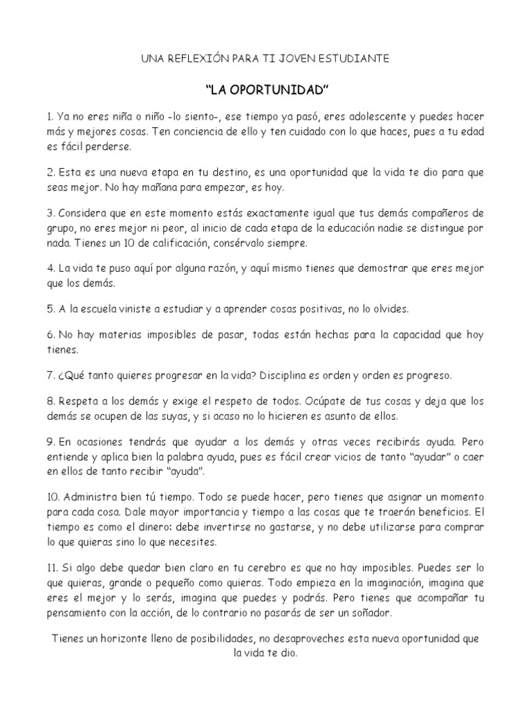Una Reflexión Para Ti Joven Estudiante Pdf Pensamiento Crítico