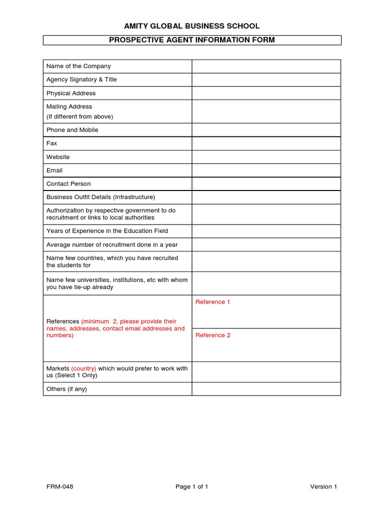 Agent Information Form for Education Recruitment | PDF | Career ...