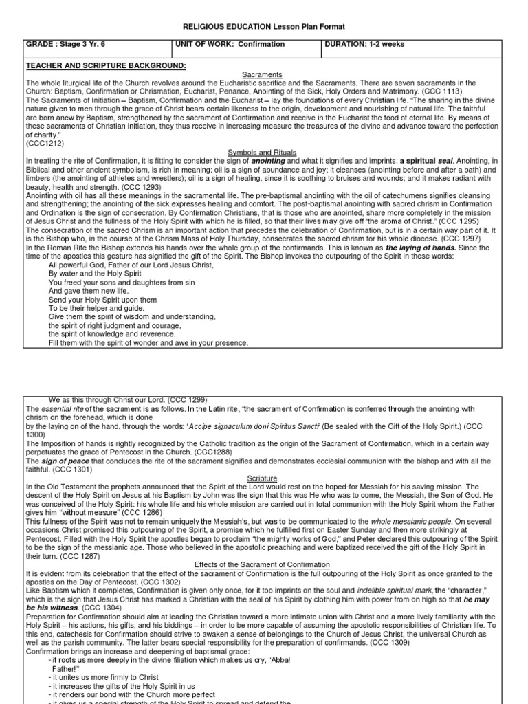 RELIGIOUS EDUCATION Lesson Plan Format GRADE: Stage 3 Yr. 6 UNIT OF ...