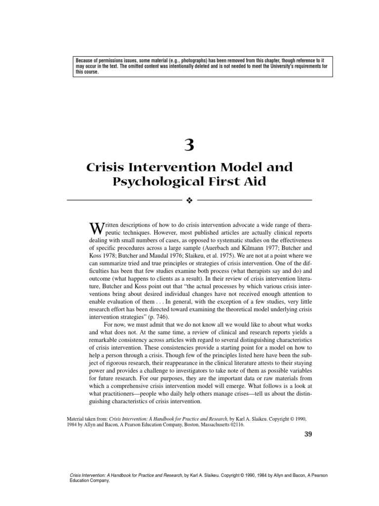 Crisis Intervention Model and Psychological First Aid | PDF | Psychotherapy | Emotions