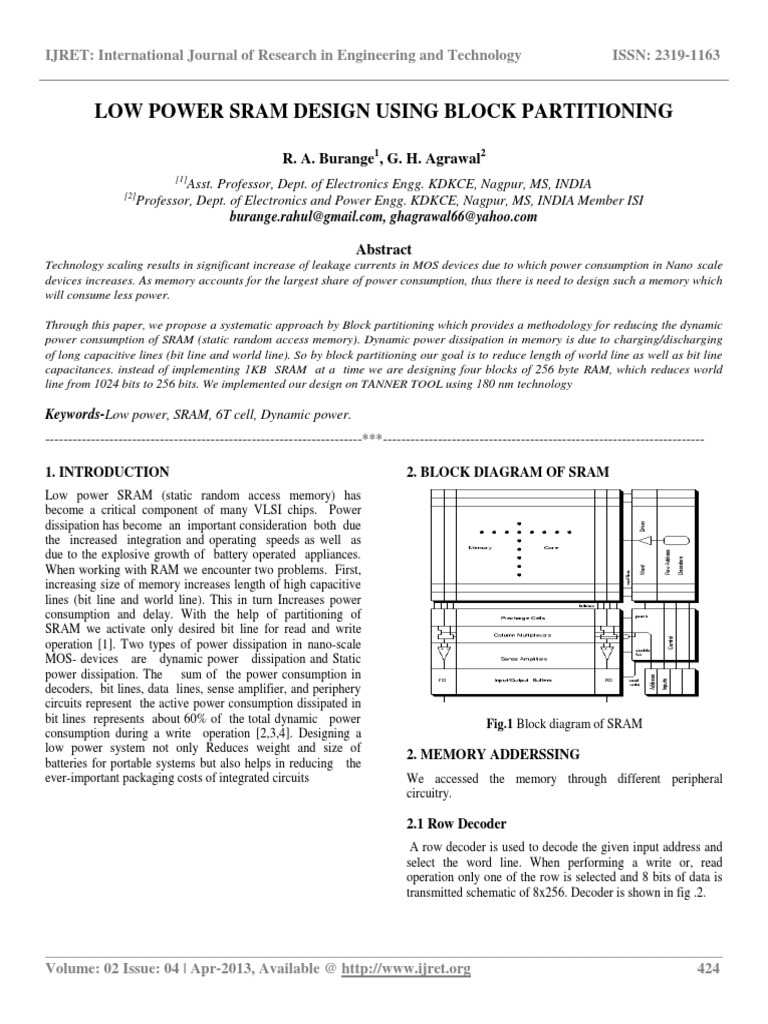 Low Power Sram Design Using Block Partitioning | PDF | Random Access ...