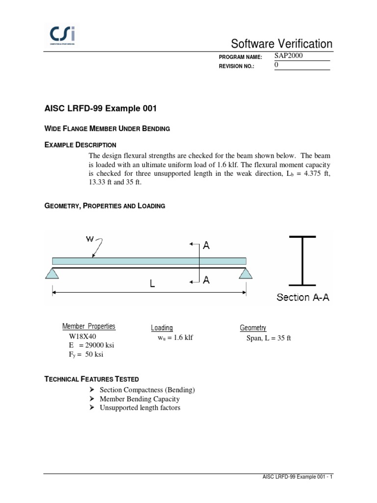 Aisc Lrfd-99 Example 001 | Bending | Beam (Structure)