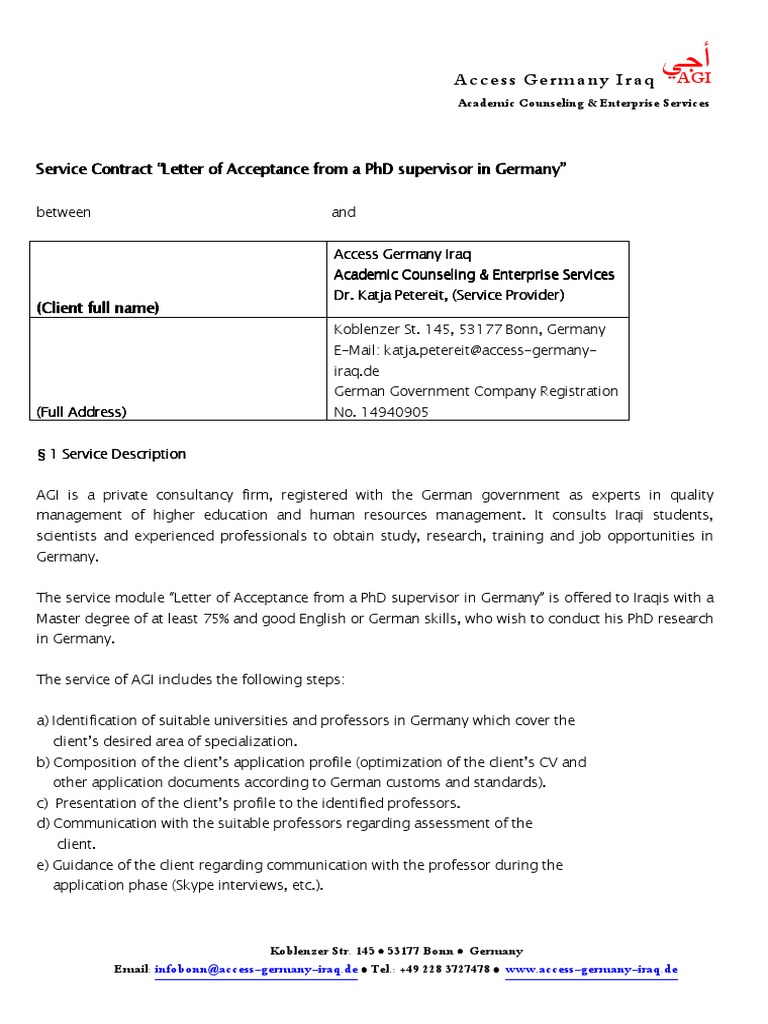 New Service Contract - Letter of Acceptance From A PHD Supervisor | PDF | Doctorate | Doctor Of ...