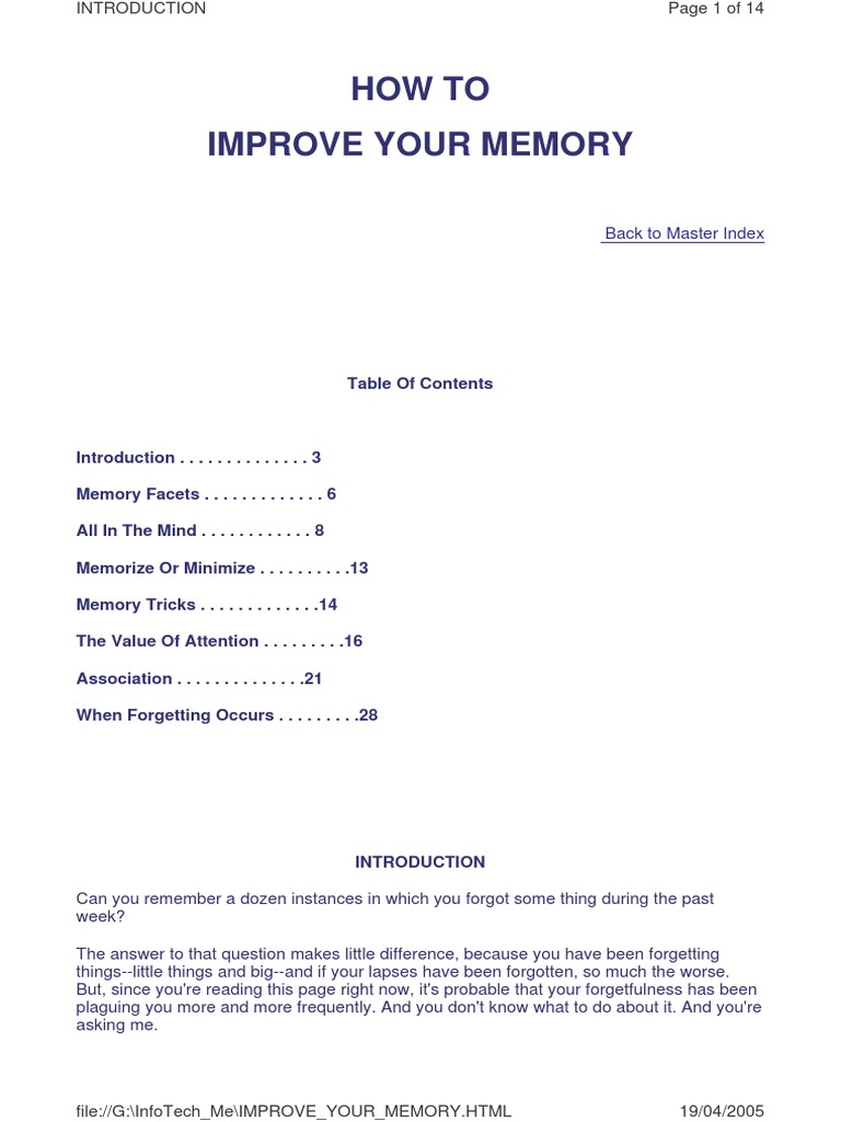 Improve Your Memory | PDF | Curiosity | Memory