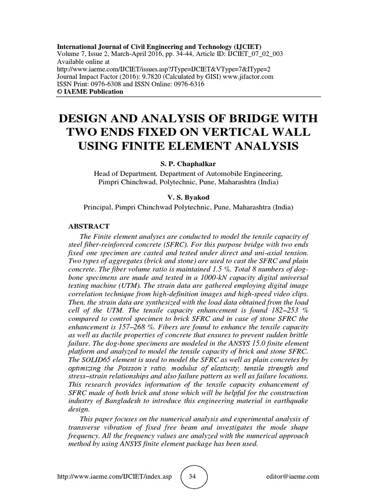 Design and Analysis of Bridge With Two Ends Fixed On Vertical Wall ...