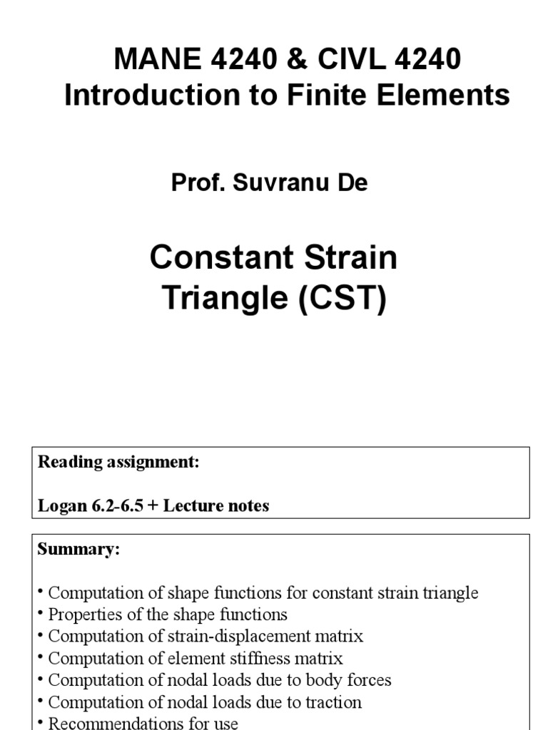 Strain-Displacement in Constant Strain Triangle | PDF | Finite Element ...