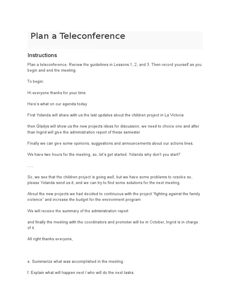 Plan A Teleconference | PDF