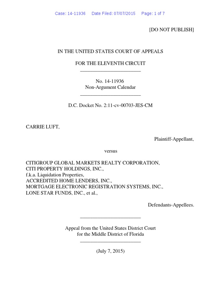 Carrie Luft v. Citigroup Global Markets Realty Corporation, 11th Cir ...