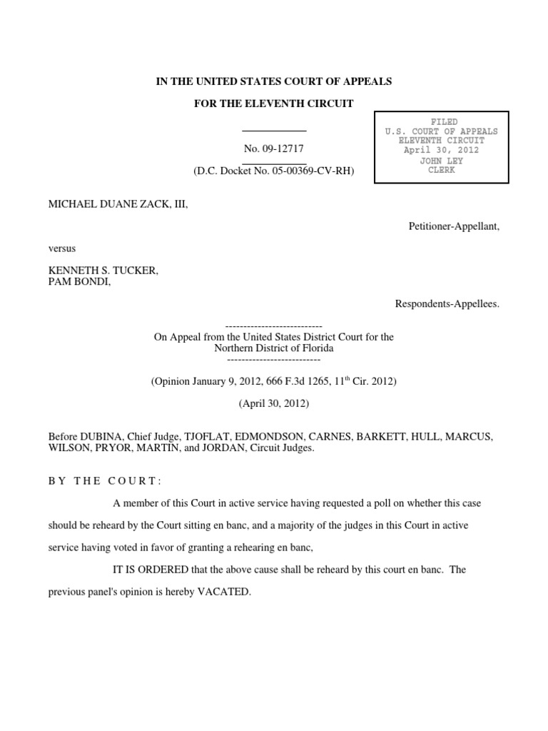 Michael Duane Zack, III v. Kenneth S. Tucker, 11th Cir. (2012) | PDF ...