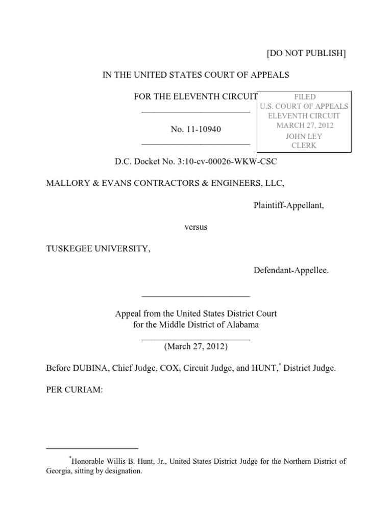 Mallory & Evans Contractors & Engineers, LLC v. Tuskegee University ...