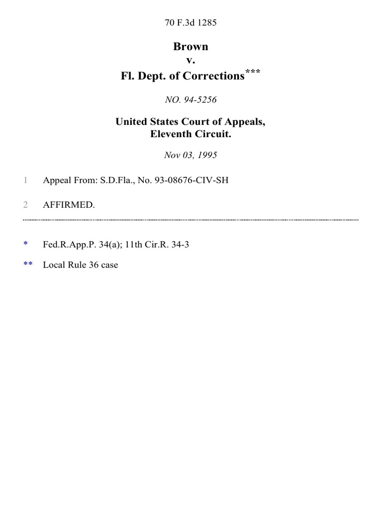 Brown v. Fl. Dept. of Corrections, 70 F.3d 1285, 11th Cir. (1995) | PDF