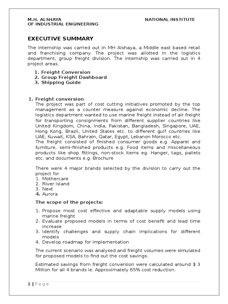 Executive Summary: 1. Freight Conversion 2. Group Freight Dashboard 3 ...