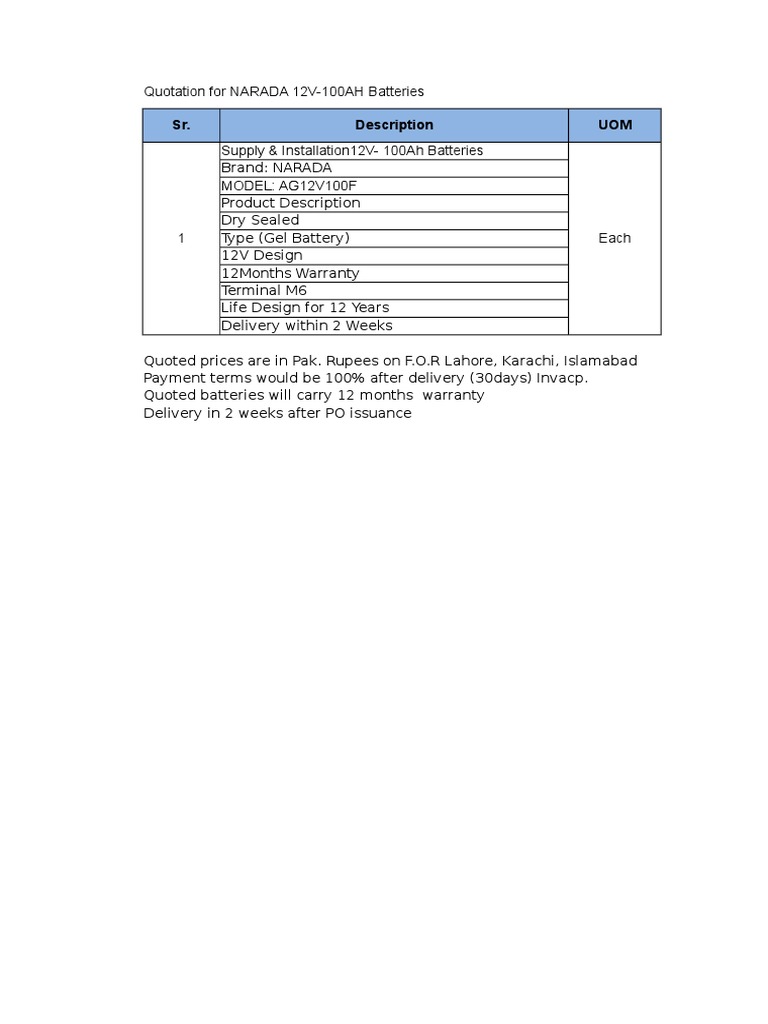 Battery Supply & Installation Offer | PDF | Technology & Engineering