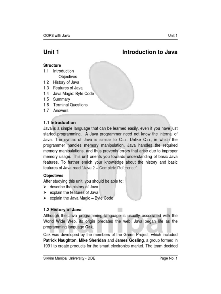 Unit 1 Introduction To Java: Structure | PDF | Java Virtual Machine ...