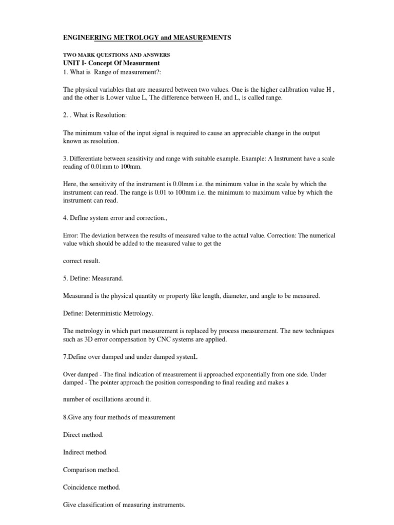 Metrology and Measurements 2-Marks | PDF | Gear | Interferometry