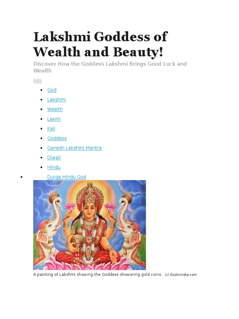Lakshmi Goddess of Wealth and Beauty | PDF | Devi | Deities