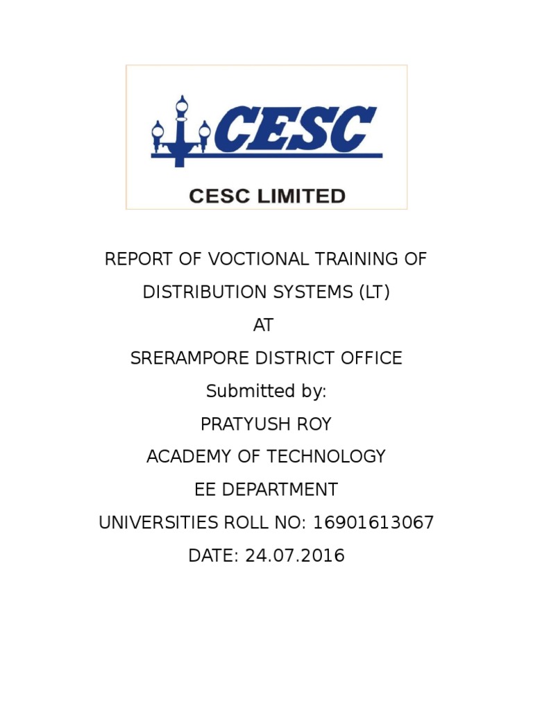 Training Report at CESC LT Distribution Systems | PDF | Cable | Power ...